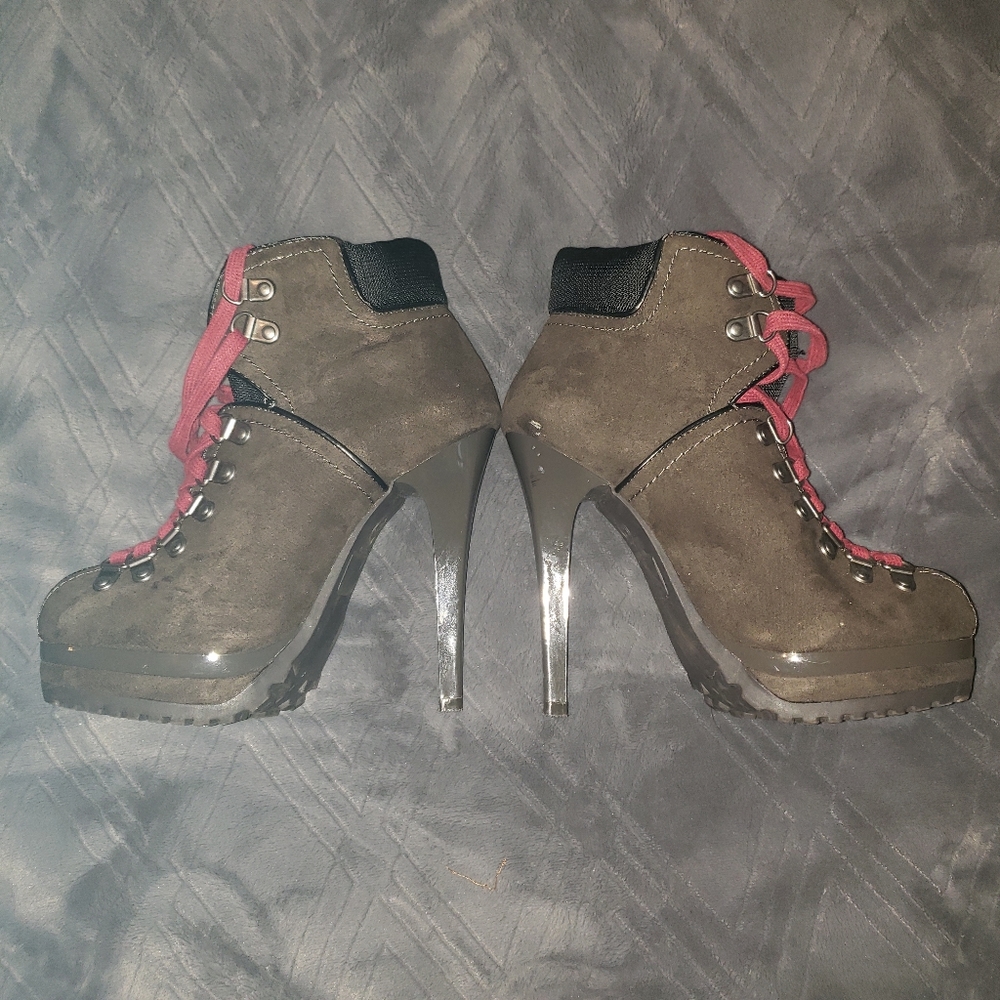 Womens High Heel Construction Boot - Gem